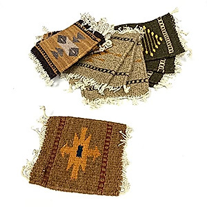 Woven Wool Coaster Teotitlan Oaxca Mexico Set 4 Assorted Colors and Patterns