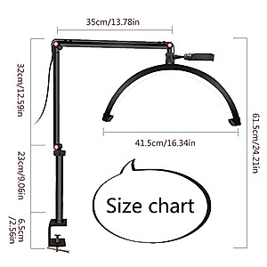 CJSGY Led Half Moon Light for Lashes, Tattoo Lamp, Estheticians Light, Desk Lamp, Swing Arm Light, Lash Lamp,Black