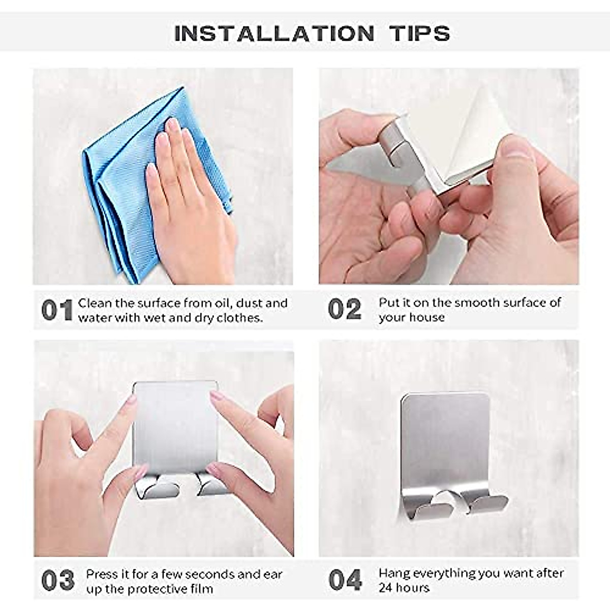 NC 4Pack Holder Shaver Hook Hanger Stand Self Adhesive Stainless Steel Heavy Duty Utility Storage Hook,Shower Hook for Razor,Bathroom Kitchen Organizer for Plug Robe Bathrobe Coat (4)