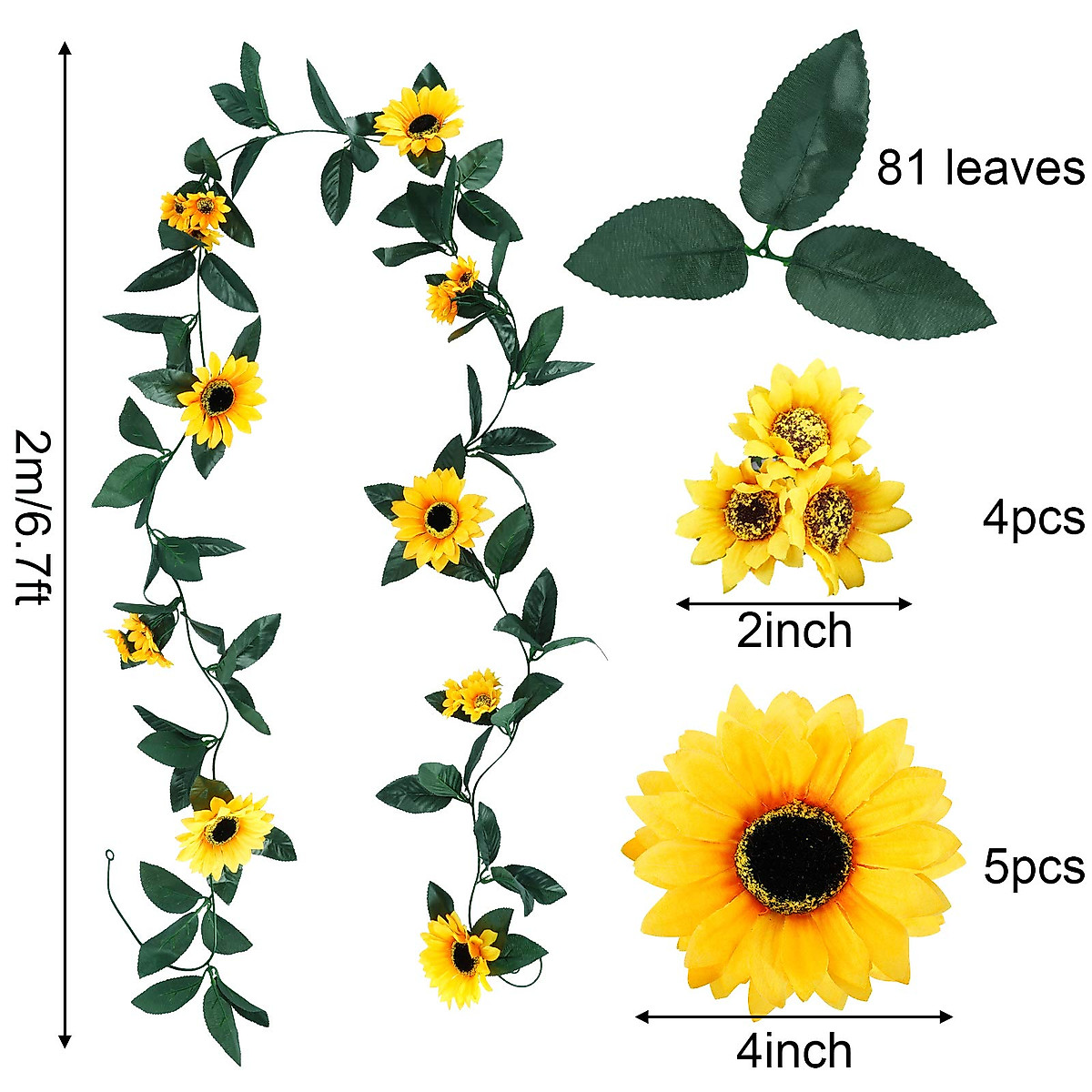 WXBOOM 4pcs Artificial Sunflower Vine Hanging Sunflower Garland Silk Artificial Flowers with Garland Garden Craft Art Party Wedding and Home Decoration