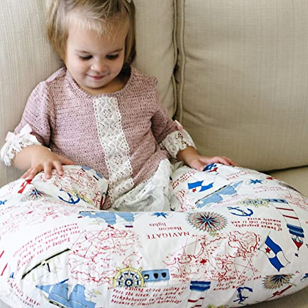 ALVABABY Nursing Pillow Cover Slipcover 2 Pack,100% Organic Cotton,Soft and Comfortable,Feathers Design,Maternity Breastfeeding Newborn Infant Feeding Cushion Cover,Baby Gift 2UBZT01