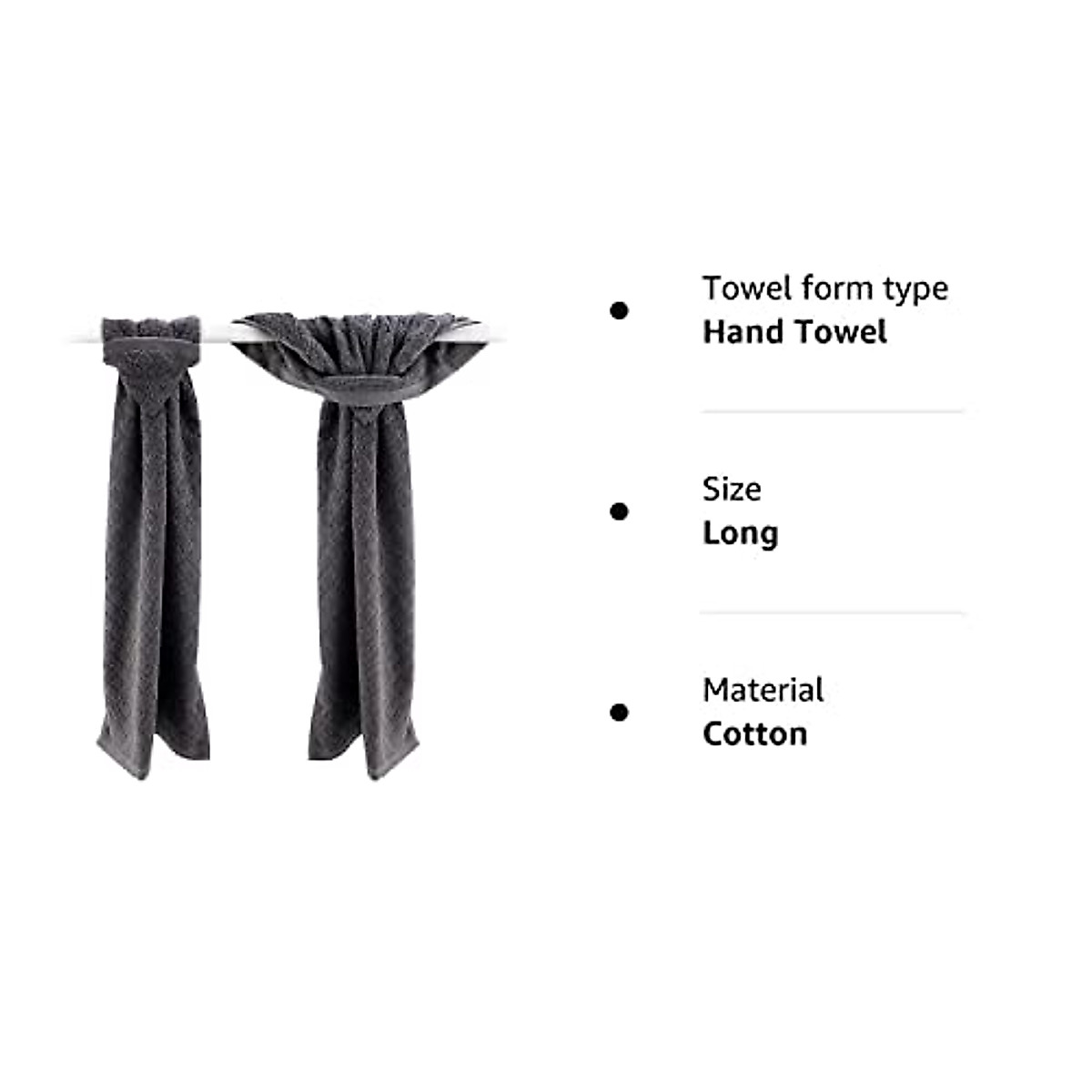 Grey Hand Towels with Hanging Loops - Set of 2 Gray Kitchen Towels, Hanging Kitchen Towels with Hanging Loop, Grey Dish Towels with Loops for Hanging, Oven Towel Loop Without Buttons or Snaps (Long)