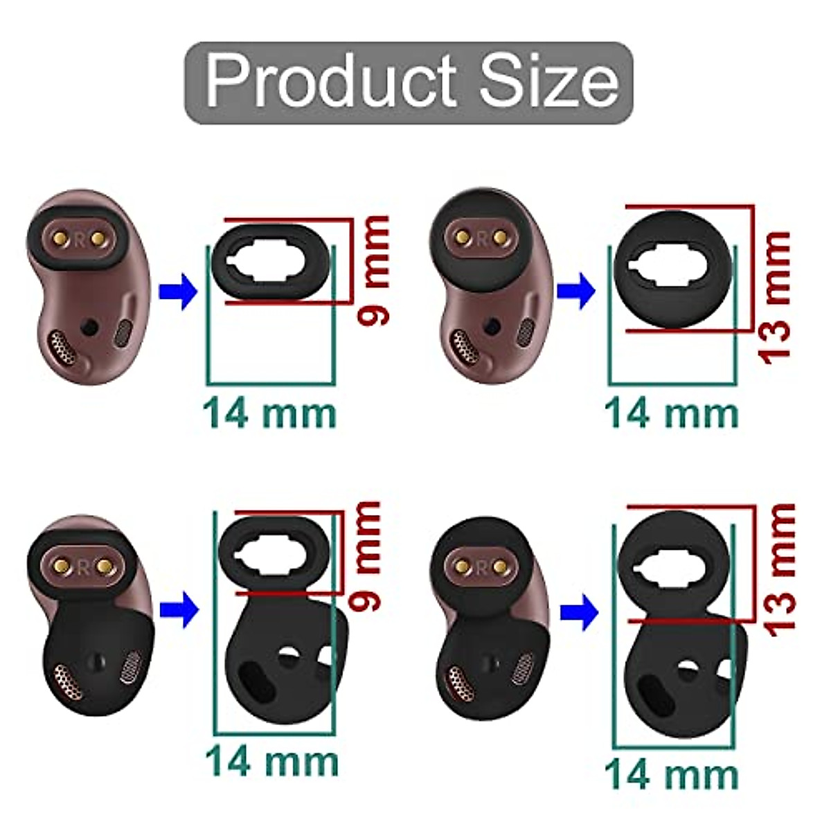 4 Pairs Galaxy Buds Live Ear Tips Ear Hooks Kit Set, Small/Large 2 Size Silicone Anti-Slip Fit in Case Rubber Ear Buds Wings Eartips Compatible with Samsung Galaxy Buds Live - Mystic Black