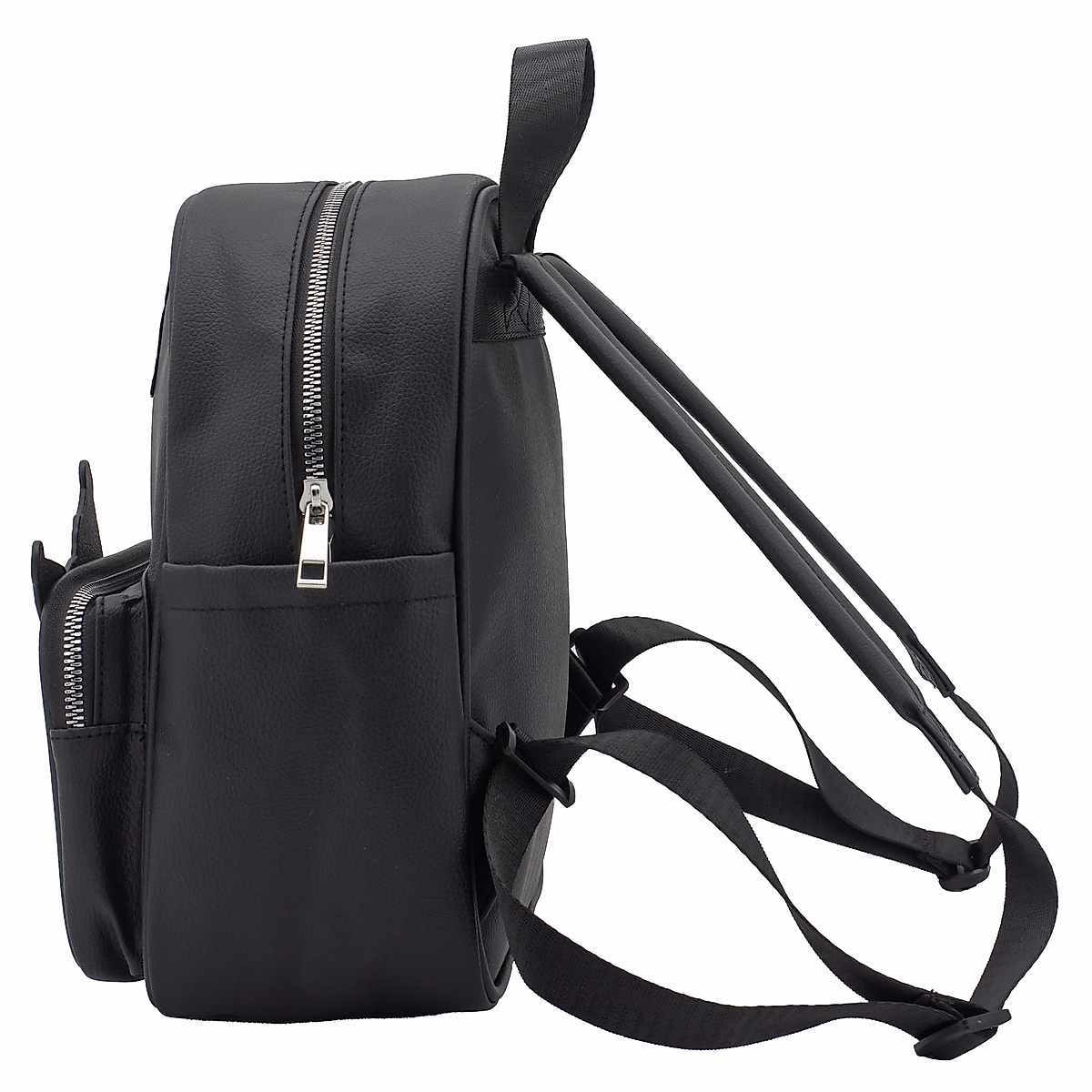 AI ACCESSORY INNOVATIONS Hello Kitty Kuromi Mini PU Backpack Purse, Kawaii Shoulder Bag with Epoxy Filled Metal Bow w/Skull Charm, 10.5 Inch, Anime Travel Bag, Faux Leather