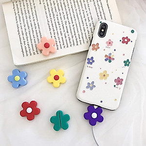 Hemobllo 2pcs Silicone Charging Cord Saver Mini Flower Charging Cable Protector Phone Cable Protective Cover (Blue and Green)