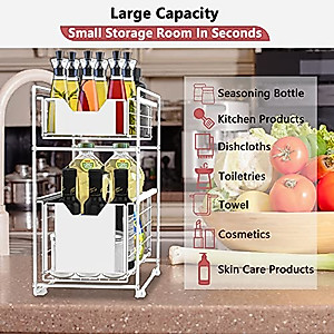 PIGTAB Under Sink Organizers and Storage - Pull Out Under Cabinet Organizer for Bathroom, Kitchen, 2 Tier Metal Shelf Basket Holds up to 150lbs for Kitchen Bathroom Cabinet or Pantry