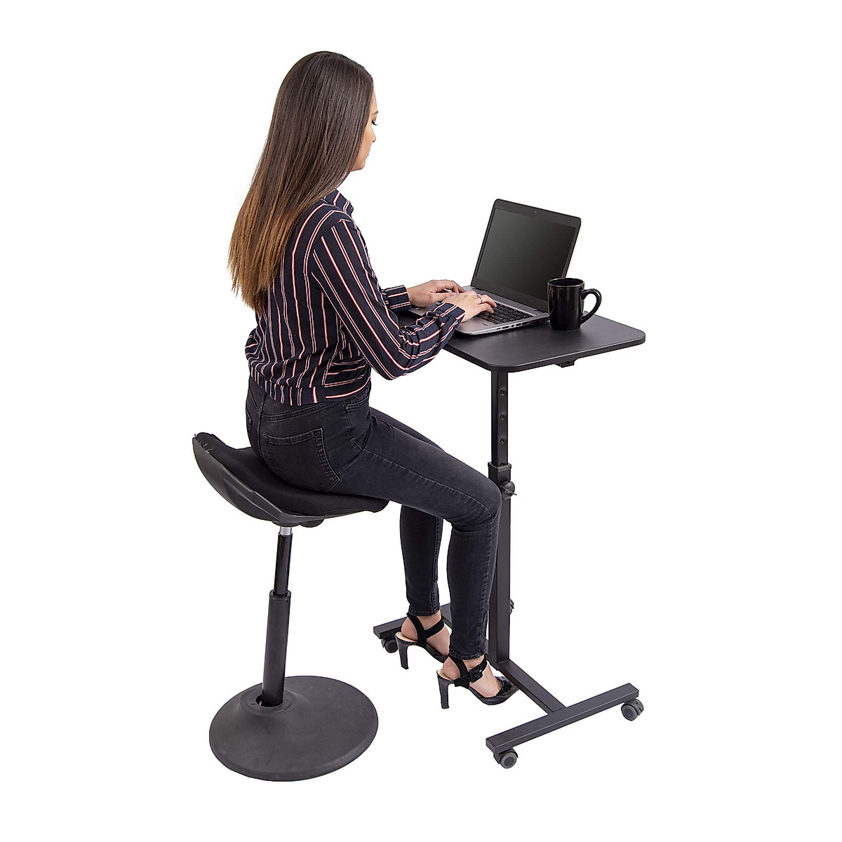 Stand Up Desk Store Height Adjustable Single Column Rolling Standing Desk Laptop Stand - Black
