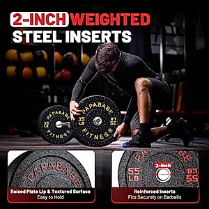 papababe High-Bounce Bumper Plates, Olympic Weight Plates with Colored Fleck-Rubber, Weight Plate for Weightlifting and Strength Training (55 LB, Pair)