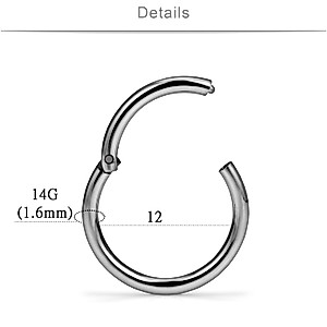 SCERRING 2PCS 14G G23 Titanium Hinged Clicker Segment Septum Nose Lip Ring Hoop Cartilage Tragus Sleeper Earrings Body Piercing Jewelry 12mm