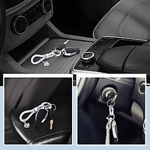 Crystal Car Keychain Bling Keychain Accessories Glitter KeyRing Strap with Heart Charm Key Decorations for Women Auto (Silver)