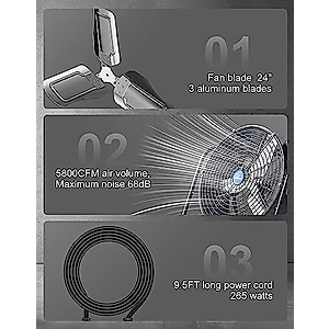 iLIVING ILG8M24-70EC BLDC High Velocity Floor Fan, 24-Inch, Gray