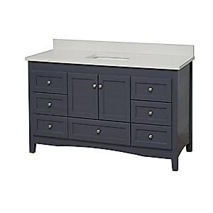 Kitchen Bath Collection Abbey 60-inch Single Bathroom Vanity (Quartz/Marine Gray): Includes Marine Gray Cabinet with Stunning Quartz Countertop and White Ceramic Sink