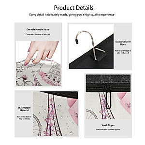 AUUXVA Hanging Toiletry Bag for Women, Paris Eiffel Tower Makeup Bag, Floral Flower Cosmetic Bag, Travel Essentials for Women Men