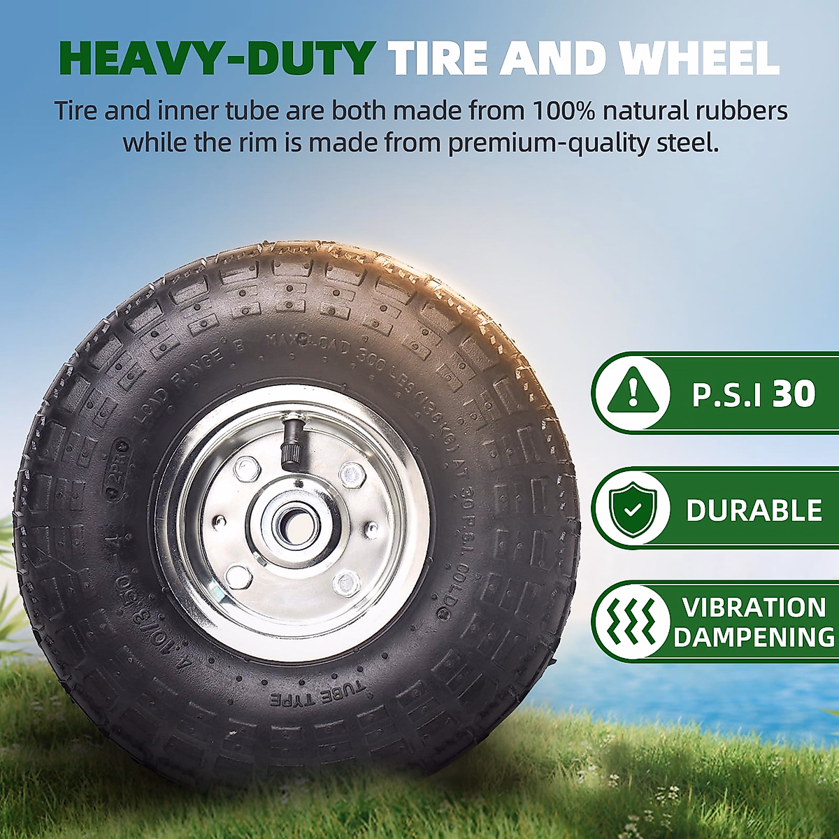 AR-PRO (2 Pack) 4.10/3.50-4 Tire and Wheel, Replacement Pneumatic Tires 10-Inch Wheel with 5/8" Bearings and 2.2" Offset Hub, Compatible with Hand Truck, Wheelbarrow, Wagon, Gorilla Carts