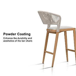 PURPLE LEAF Counter Height Bar Stool Set of 2 Outdoor Stool Chair with Backrest and Cushion Patio Bar Height Stools Wicker Barstools for Kitchen Light Brown Counter Stool