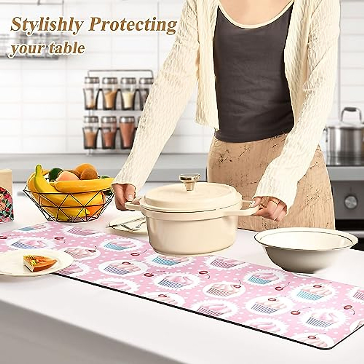 Cupcakes Cherry Trivets for Hot Pots and Pans Heat Resistant Table Runner Trivet Non-Slip Mats for Kitchen Countertop