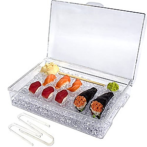 Ice Chilled Party Platter - Large Removable Serving Tray and Hinged Lid | Ideal for Appetizers, Seafood, Cheeses, Meats, Desserts and More | 3 Tongs Included | Charcuterie Board
