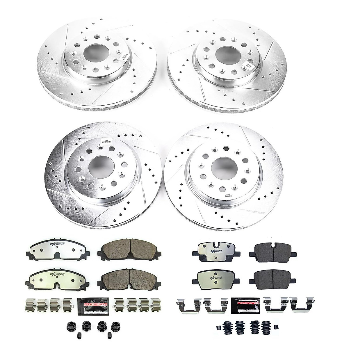 Power Stop Front and Rear K8794-36 Carbon-Fiber Ceramic Brake Pad with Drilled and Slotted Rotor Kit Z36 Truck and Tow For Buick Enclave, Chevy Blazer, Chevy Traverse, GMC Acadia [Model Specific]