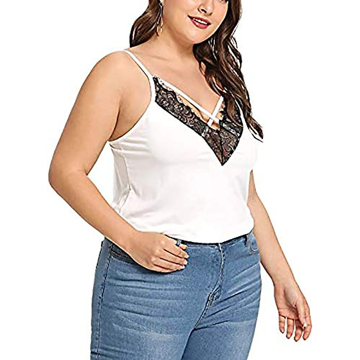 DUOWEI Camisoles with Breast Support Ladies Summer Tops Xl Contrast Lace Sexy Vest Tops V Neck Spaghetti Straps Camisole Vest 5