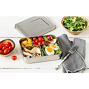 LunchBots Large Cinco Stainless Steel Lunch Container - Five Section Design Holds a Variety of Foods - Metal Bento Box - Dishwasher Safe - Stainless Lid - Stainless Steel