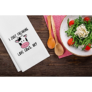 I Just Freaking Love Cows OK Funny Kitchen Towels Tea Towels,16 X 24 Inches Cotton Modern Dish Towels Dishcloths,Dish Cloth Flour Sack Hand Towel for Farmhouse Kitchen Decor,Farm Animal Lovers Gifts