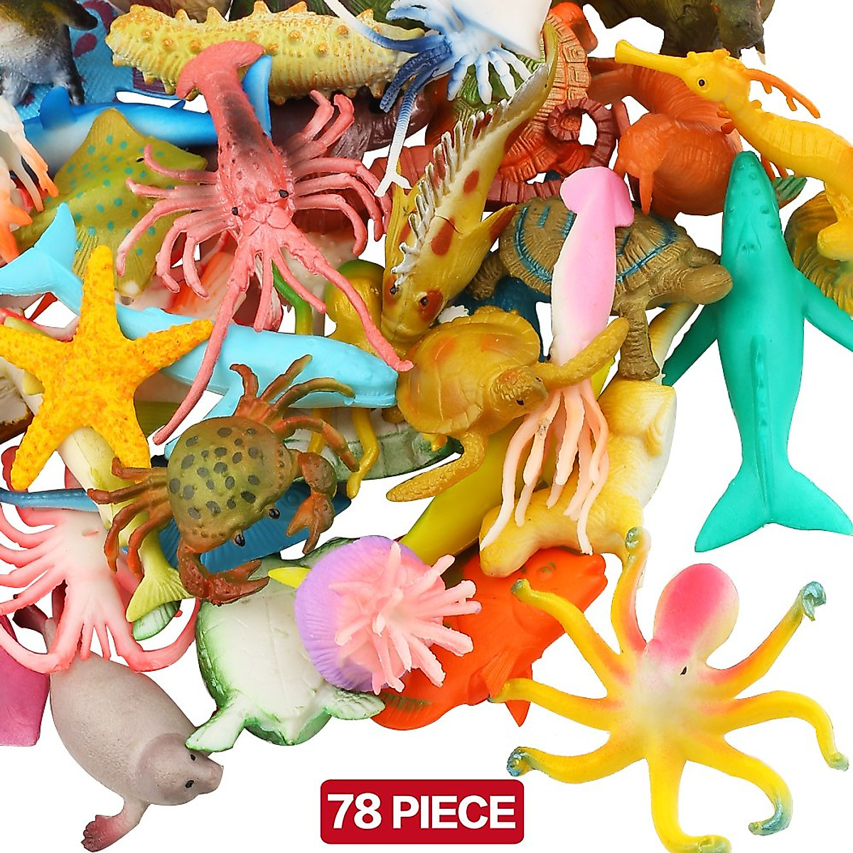 ValeforToy Ocean Sea Animals, 78 Piece Mini Sea Life Creatures Toys Set, Plastic Underwater Sea Animals Learning Toys for Boys Girls Kids Toddlers Party Bag Stuffers, Gift, Prize, Piñata, Sensory Toy