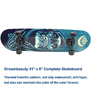 Dreambeauty 31 inch Pro Skateboard Complete,7 Layer Maple Wood Double Kick Concave Skateboards, Tricks Skateboards for Teens, Beginners, Girls, Boys, Kids, Adults (Pray)