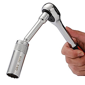 EMENTOL 6PCS 3/8" Drive Magnetic Swivel Spark Plug Socket Set, 12 Point, CR-V, Extension Sockets, Includes 9/16-inch, 5/8-inch, 13/16-inch, 14mm Sockets