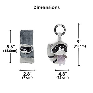 Diono Baby Racoon Character Car Seat Straps & Toy, Shoulder Pads for Baby, Infant, Toddler, 2 Pack Soft Seat Belt Cushion and Stroller Harness Covers Helps Prevent Strap Irritation