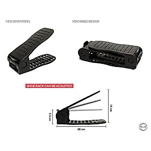 2018 NEW Black Shoe Organizer Space Saver for Closet Shoe Slots Set of 6 Bundle- with Waterproof Travel Shoe Storage Bags Set of 2 (Green)