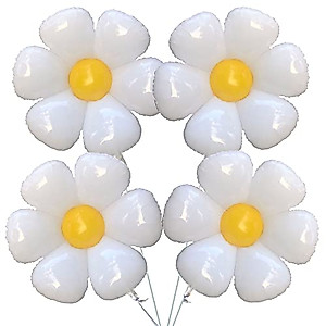 45" Daisy Balloons Party Decorations Party Decor Large White Helium Huge Daisy Flower Birthday Floral Decoration Foil Mylar Balloons 4Pcs