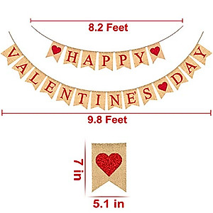 Happy Valentines Day Banner Valentine’s Day Decorations Glitter Heart Burlap Bunting Photo Props for Homes Stores Schools Valentine Day Party Decoration Assembled