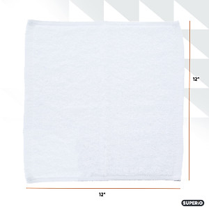 Superio Terry Cloth Rags White Washcloths 100% Cotton 12" Cleaning Cloths, Kitchen Towels, Facial Washcloth, Spa Cloths, Hand Towel, Small Lint Free Rags for Multi-Purposes (6 Pack)