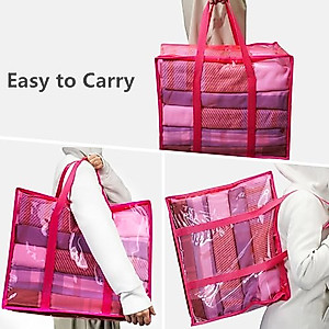WADILE Pink Clear Clothes Storage Bag with Zipper, 3 Pack 40L Vinyl Storage Bag for Comforter, Blanket, Bedding, Duvet, Transparent Moving Totes
