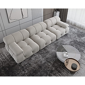 Convertible Modular Sectional Sofa, Modern Velvet Sofa 3-Seater Couch for Living Room, Apartment (104 in/Beige)