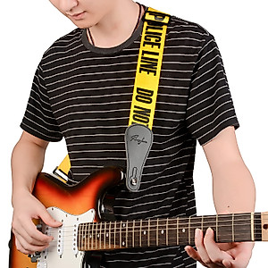 Rinastore Guitar Strap Yellow POLICE LINE Includes Strap Button & 2 Strap Locks Shoulder Straps For Bass, Electric & Acoustic Guitars2