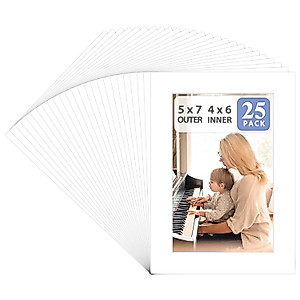 Golden State Art, Pack of 25, Acid-Free White Pre-Cut 5x7 Picture Mat for 4x6 Photo with White Core Bevel Cut Frame Mattes