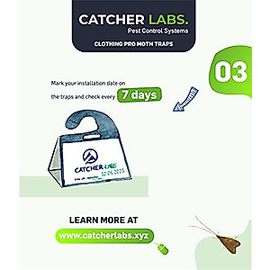 Catcher Labs Moth Traps for Clothes | Moth Traps with Pheromones | 6-Pack Non-Toxic Moth Killer | Spray & Repellent Alternative