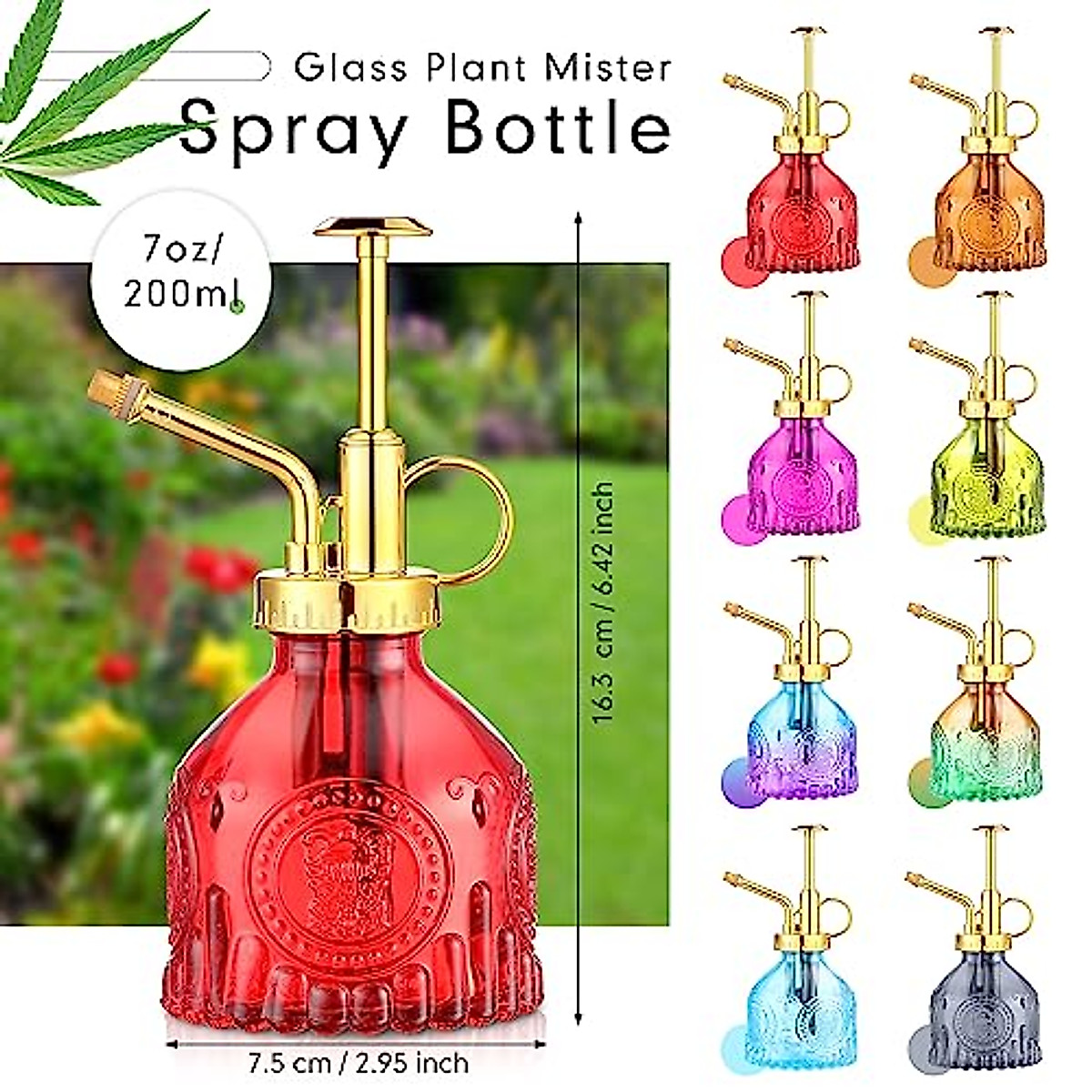 8 Pcs Glass Plant Mister Spray Bottle 200ml Vintage Plant Spritzer Multicolor Succulent Watering Bottle Watering Can 6.4'' with Plastic Top Pumps for Indoor Outdoor Succulents Garden Plants (Gold)