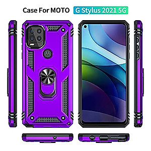 Androgate Compatible with Moto G Stylus 5G Case with HD Screen Protector, Military-Grade Ring Holder Stand Car Mount 16ft Drop Tested Protective Cover Phone Case for Motorola Moto G Stylus 5G, Purple