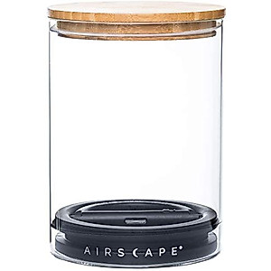 Airscape Glass Food Storage Canister - Patented Airtight Lid Preserves Food Freshness, Glass Storage with Bamboo Lid (Medium 7-Inch)
