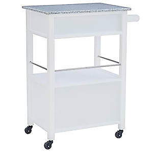 White Linon Storage Cart On Wheels With Granite Top. Great For Small Kitchens!!