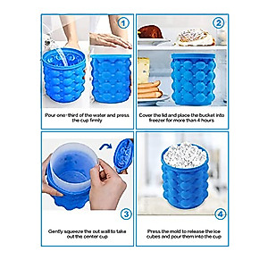 Ice Cube Mold Ice Cube Trays, New 3D Ice Cubes Maker(2 in 1), Large Cylindrical Silicone Ice Bucket for Frozen Cocktail, Beverages and More - Blue