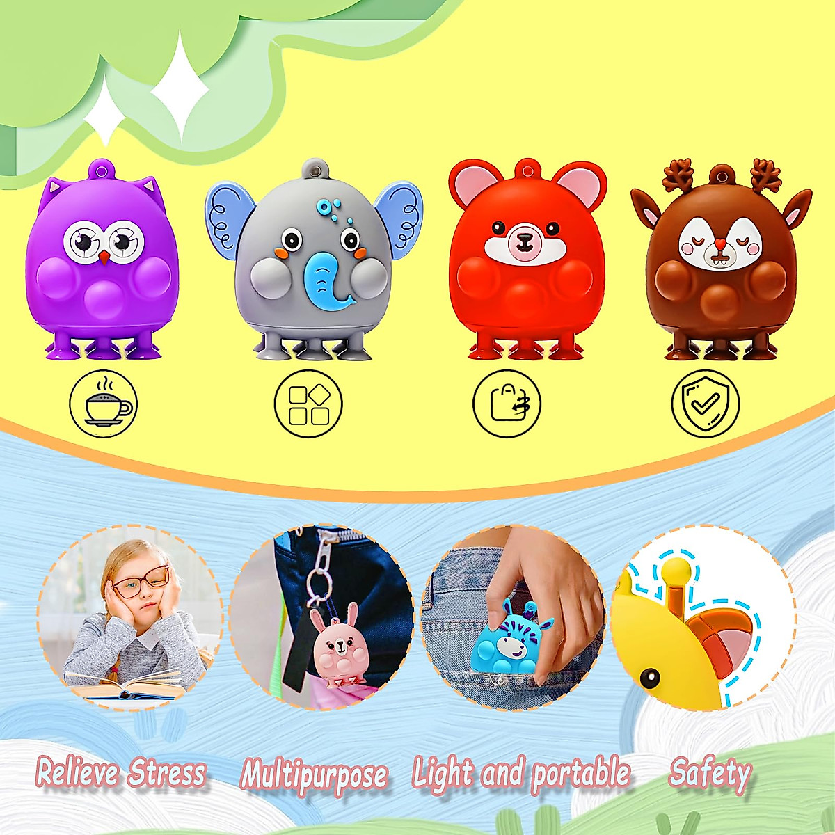 24 Pcs Party Favors for Kids, 3D Animal Pop Fidget Toys Bulk, Sensory Bath Suction Toys for Toddlers, Carnival Treasure Classroom Prizes Box Toys, Fidget Stocking Stuffers Birthday Party Gifts