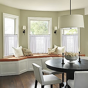 XTMYI White Kitchen Curtains 24 Inch Length Set of 2 Panels Cafe Curtain Tiers Linen Textured Semi Sheer Boho Farmhouse Short Curtains for Small Bathroom Basement Window RV Camper