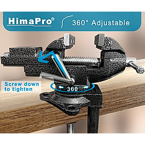 HimaPro Dual Purpose Bench Vise | Table Vise Clamp-On with Quick Adjustment Universal Rotate 360° - 3.3Inch Metallic Black - Portable Vise for Woodworking, Metal Stamping, and DIY Jobs