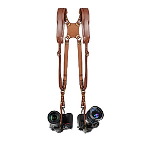 Jumyee Dual Camera Strap, Camera Harness for Photographers Adjustable Shoulder Straps Belt for 2 Cameras - Double Camera Body Strap Accessories (Brown)
