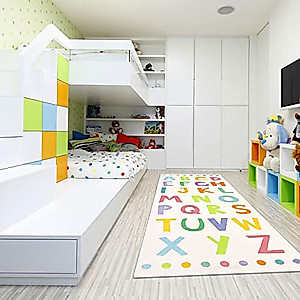 Topotdor Alphabet Kids Rug,Colorful Educational ABC Nursery Rug Ultra Soft Washable Rainbow Rugs for Bedroom Playroom Classroom,28"x70"