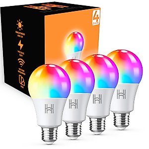 Homefy Smart Light Bulbs 4 Pack, A19 Multicolor LED, 16 Million Colors, Dimmable, 800 Lumens, WiFi & Bluetooth, Compatible with Alexa & Google Home, Music Sync, No Hub Needed, 2.4GHz