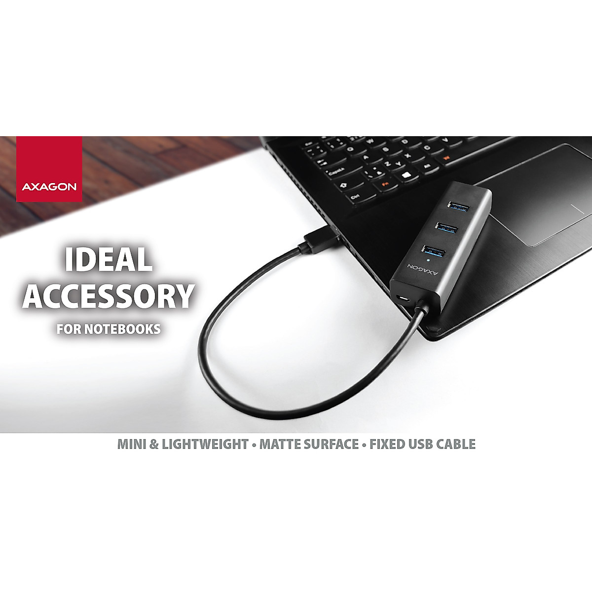 AXAGON HUE-S2B USB-A-Hub, 4X USB 3.0, 1x Micro-USB für Stromversorgung - 300 mm Kabel